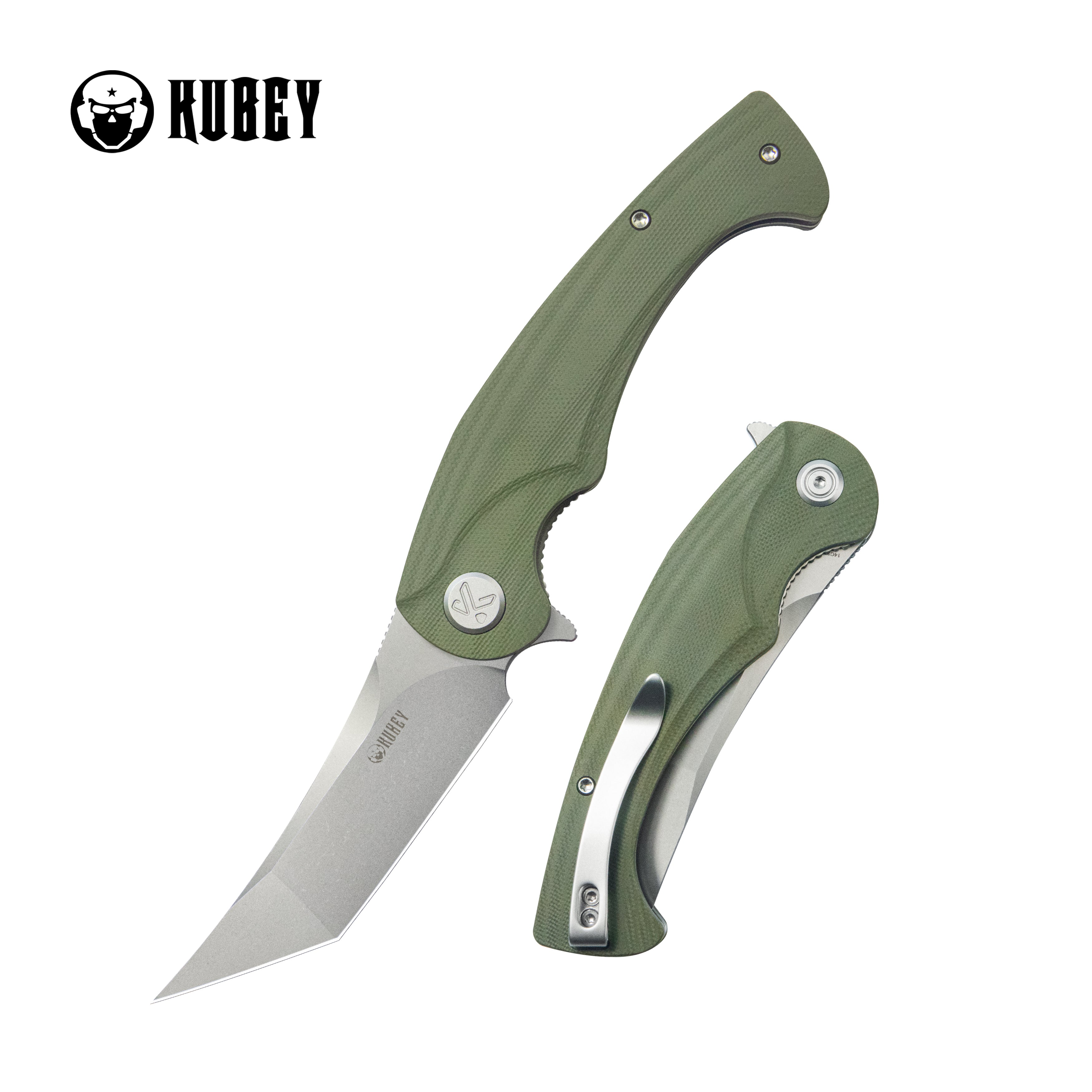 Kubey Scimitar Tanto Liner Lock Hunting Folding Knife Green G10 Handle