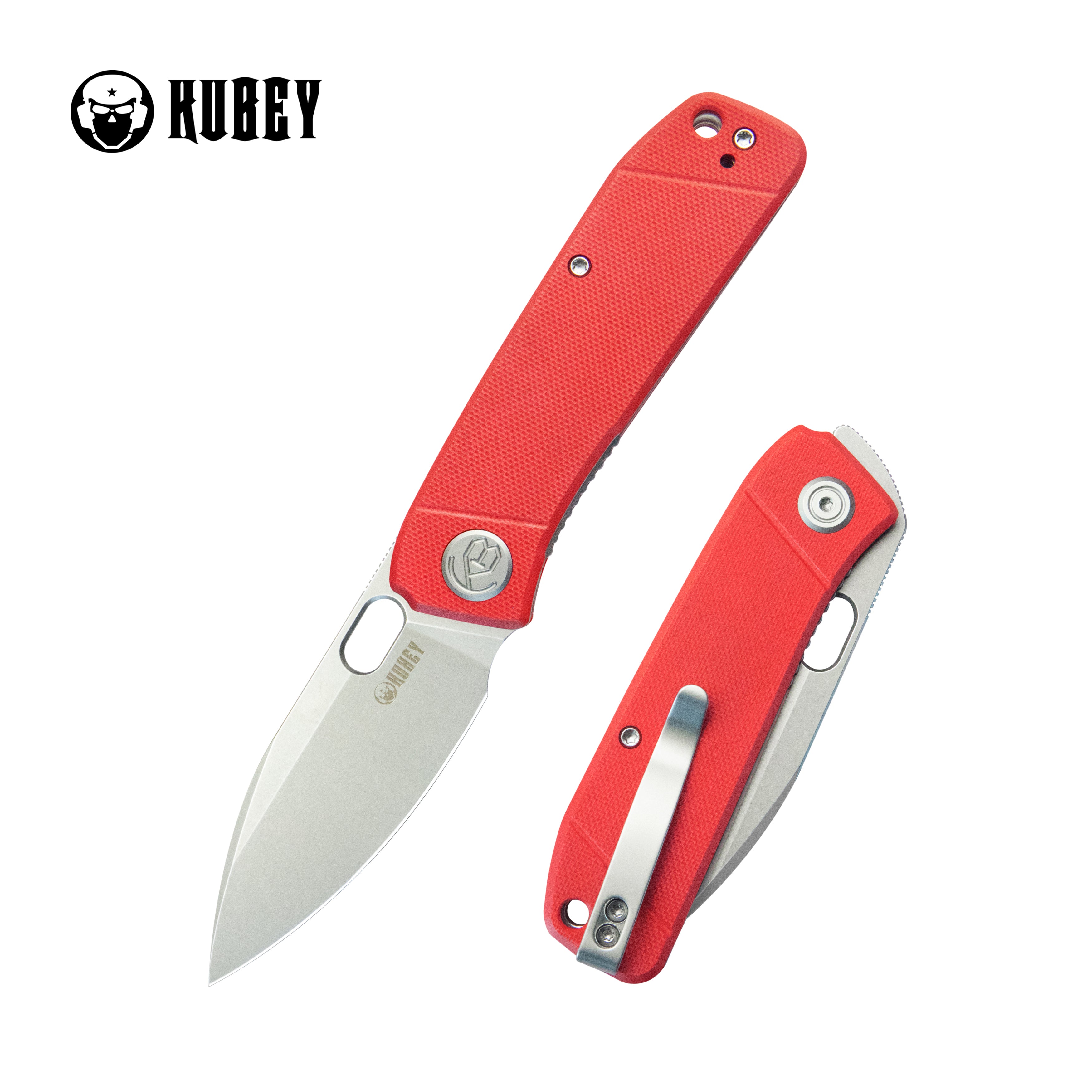 Kubey Hyde Liner Lock Folding Knife Red G10 Handle 2.95" Bead Blasted