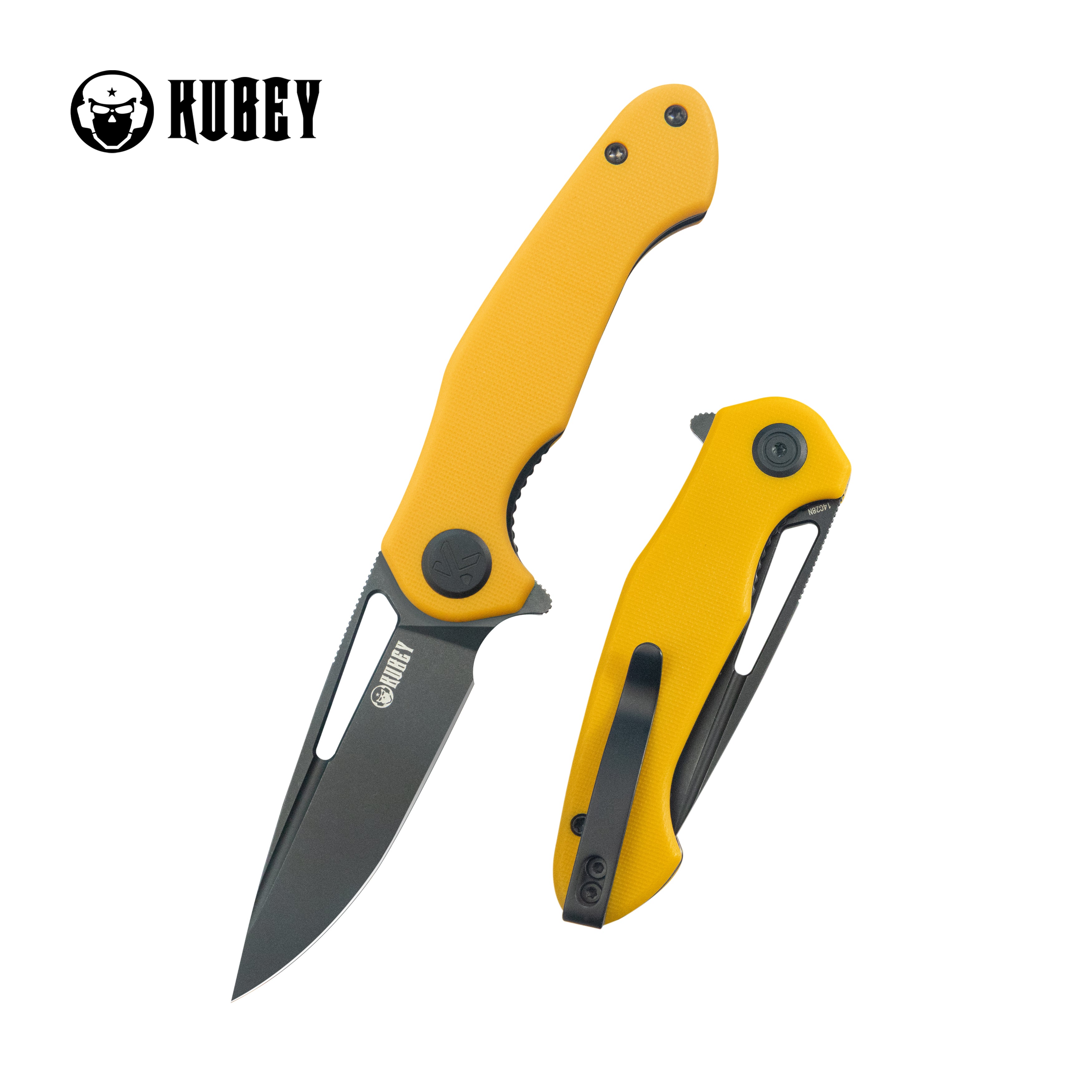 Kubey Dugu Liner Lock Folding Knife Yellow G10 Handle 2.91'' Blackwash
