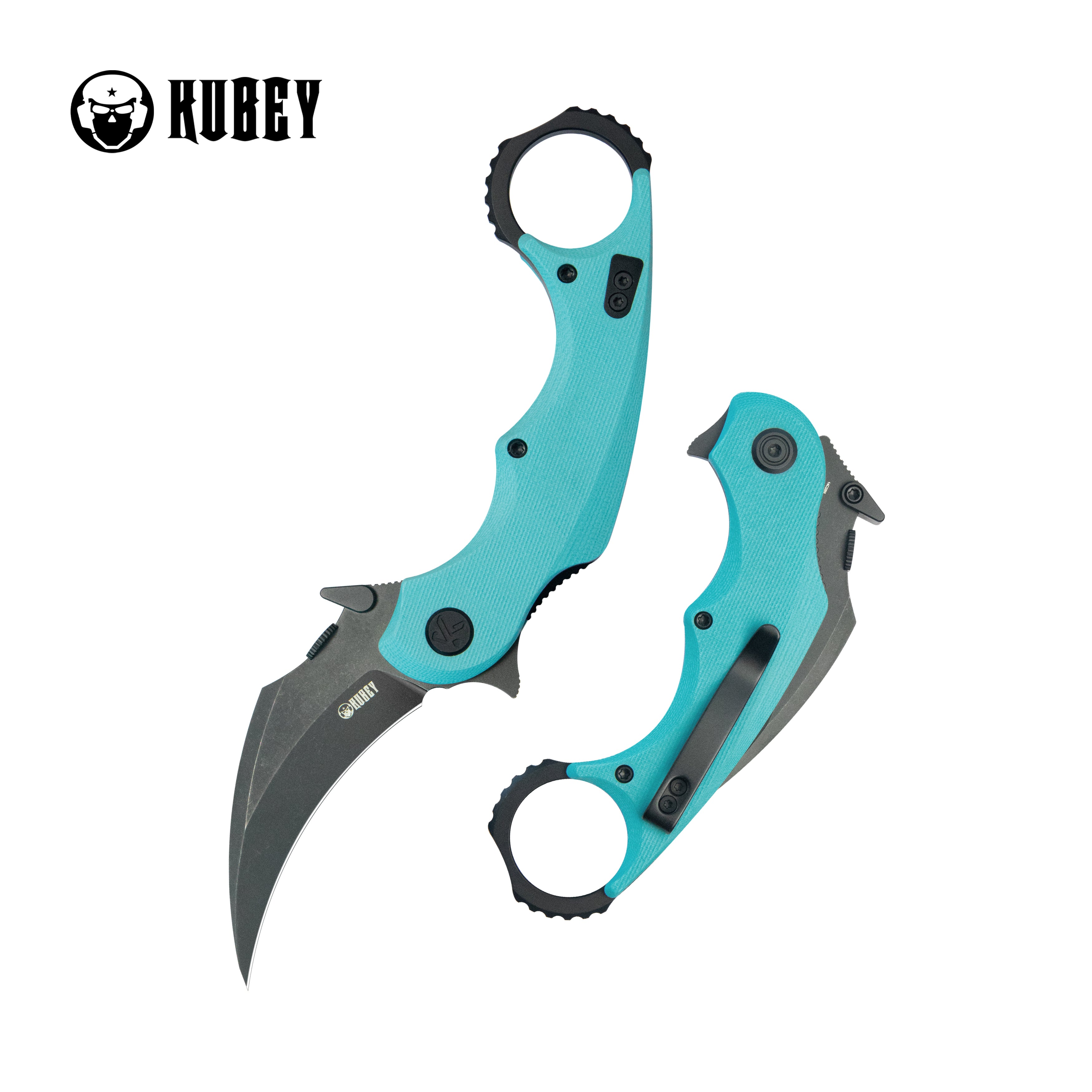 Kubey Rogue Pikal Karambit Folding Knife Tiffany Blue G10 Handle 2.91"