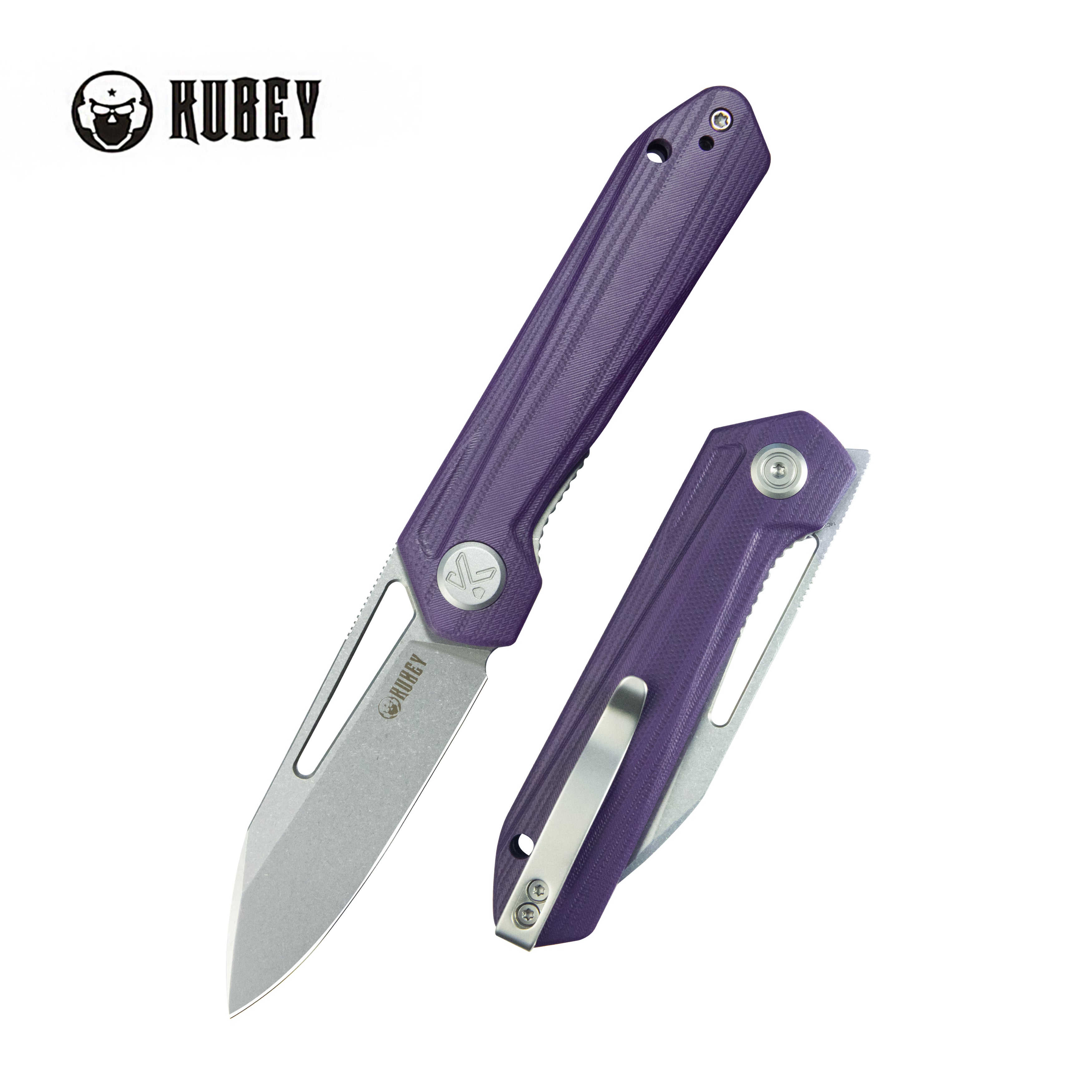 Kubey Royal CM Designs EDC Pocket Knife Front Flipper Purple G10 Handl