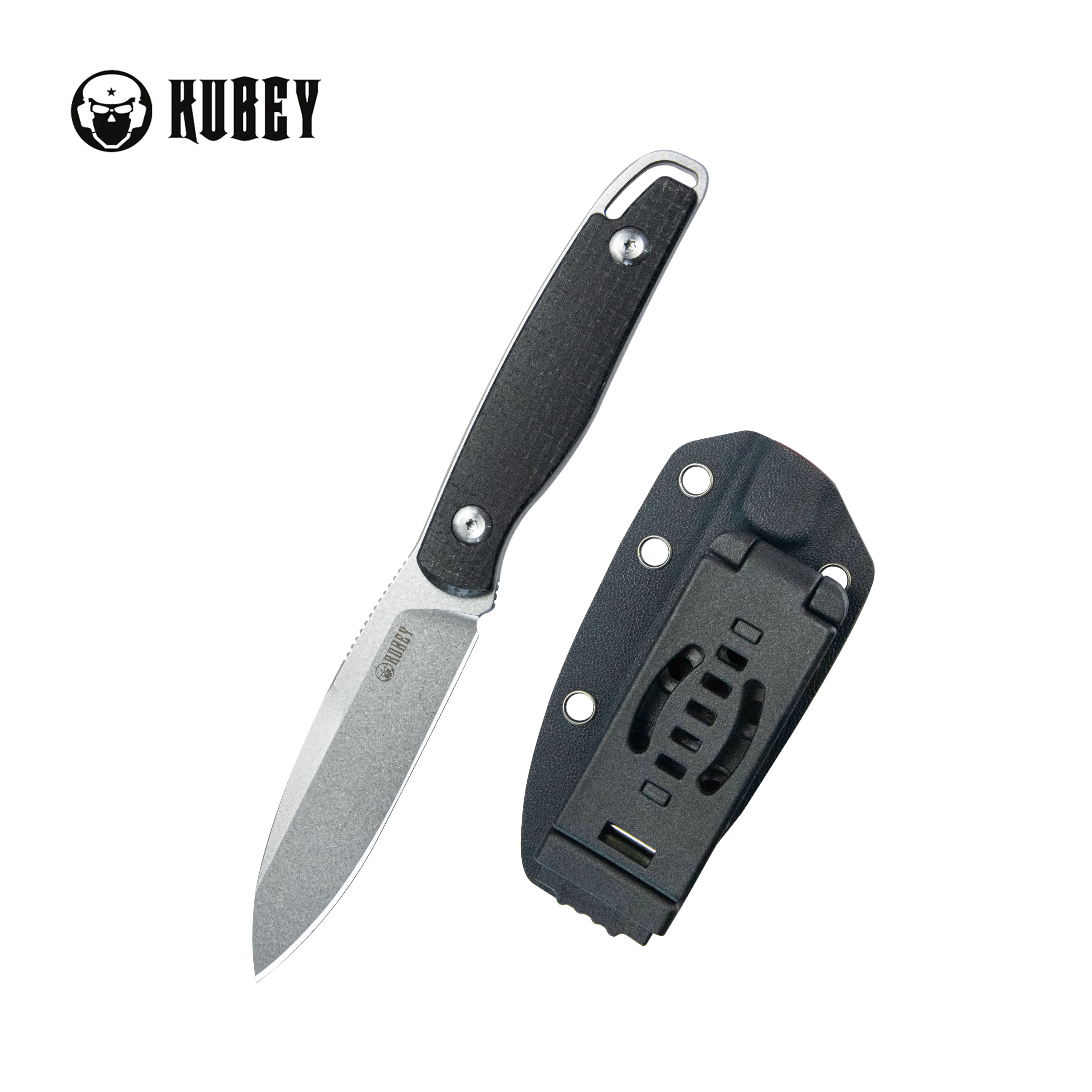 Kubey Dust Devil Utility Knife Fixed Blade Knives Black Coarse Micarta