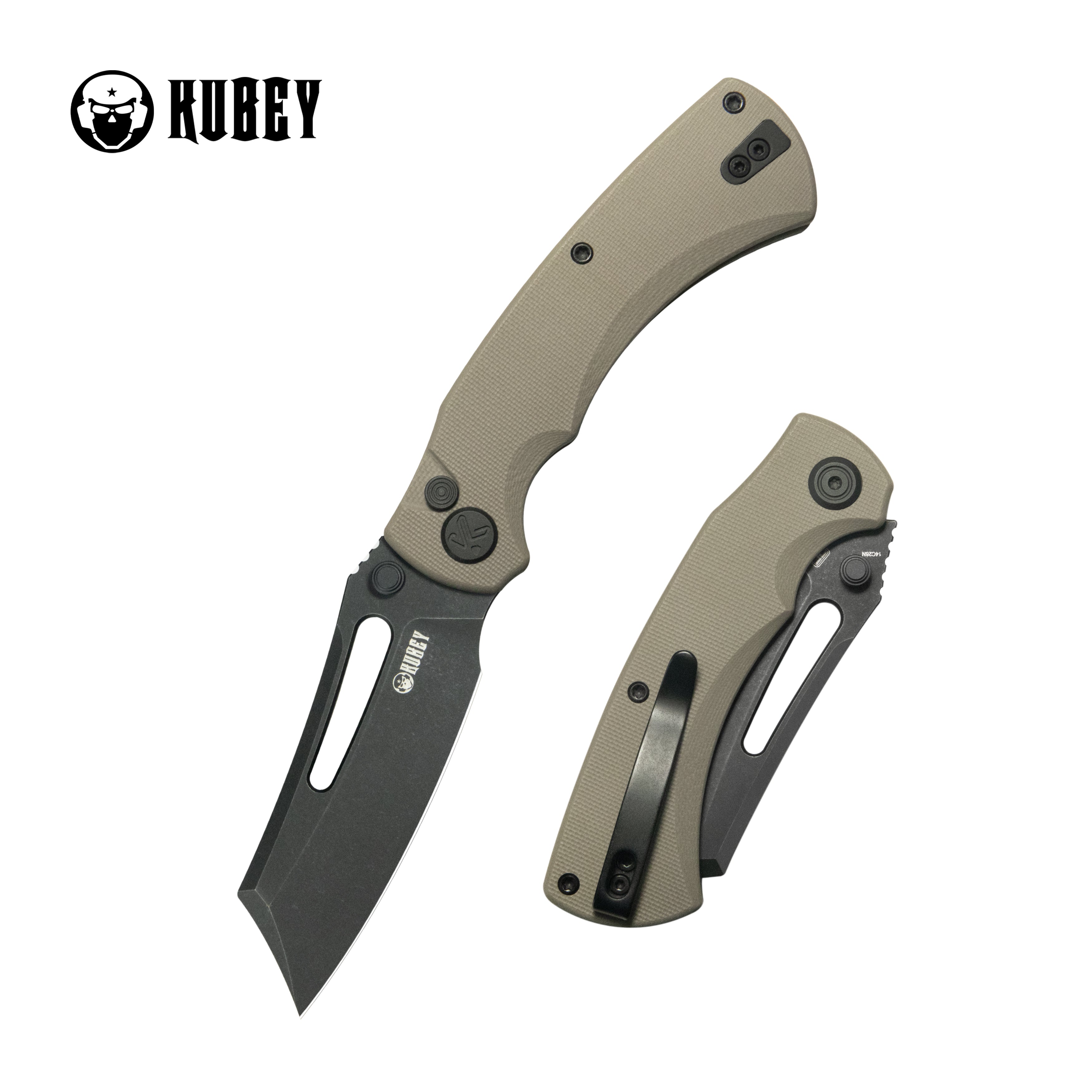 Kubey Dheo EDC Folding Knife Beige G-10 Handle 3.15" Blackwash Sandvik