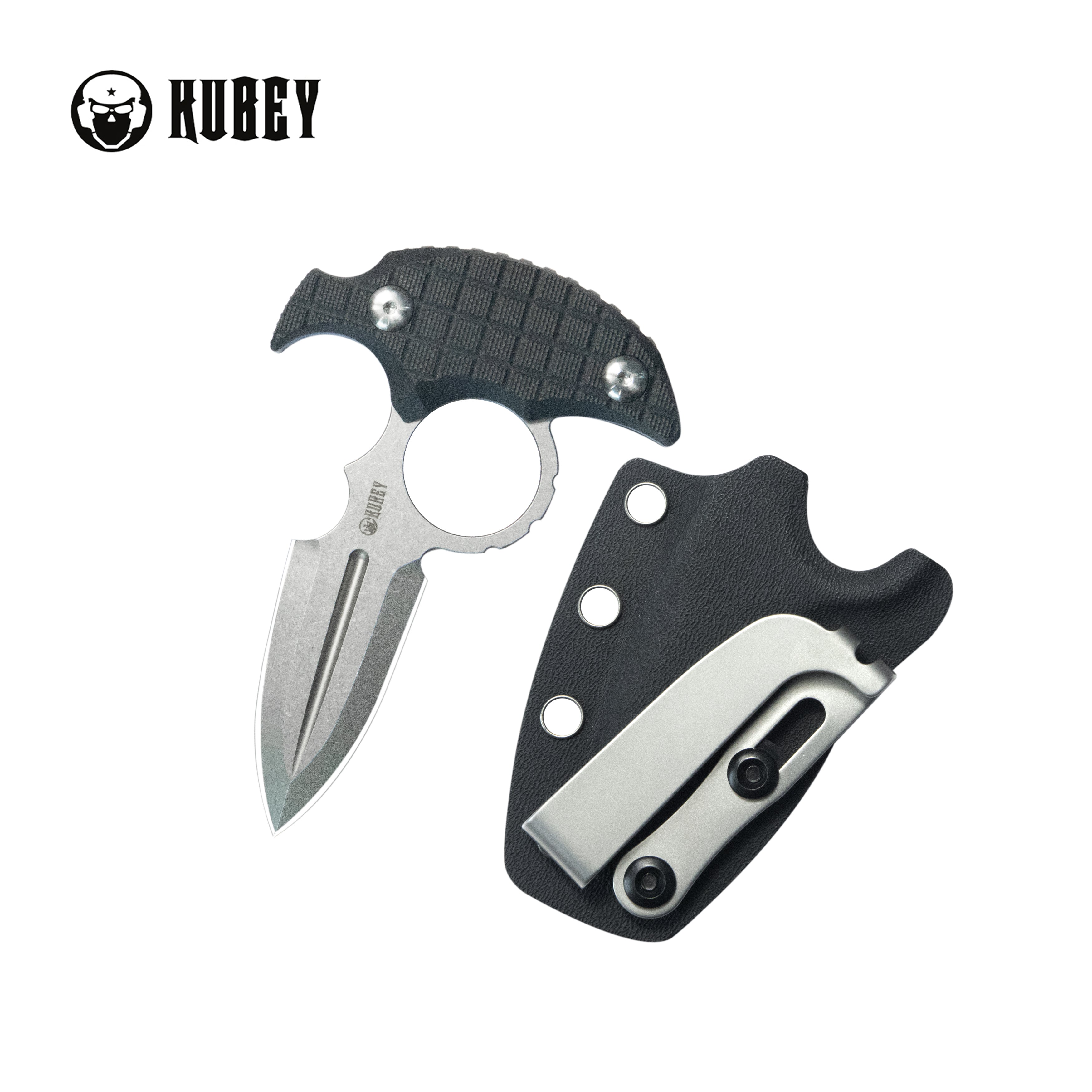 Kubey Cavy Fixed Blade Knife Black G10 Handle 2.95'' Stonewash 14C28N