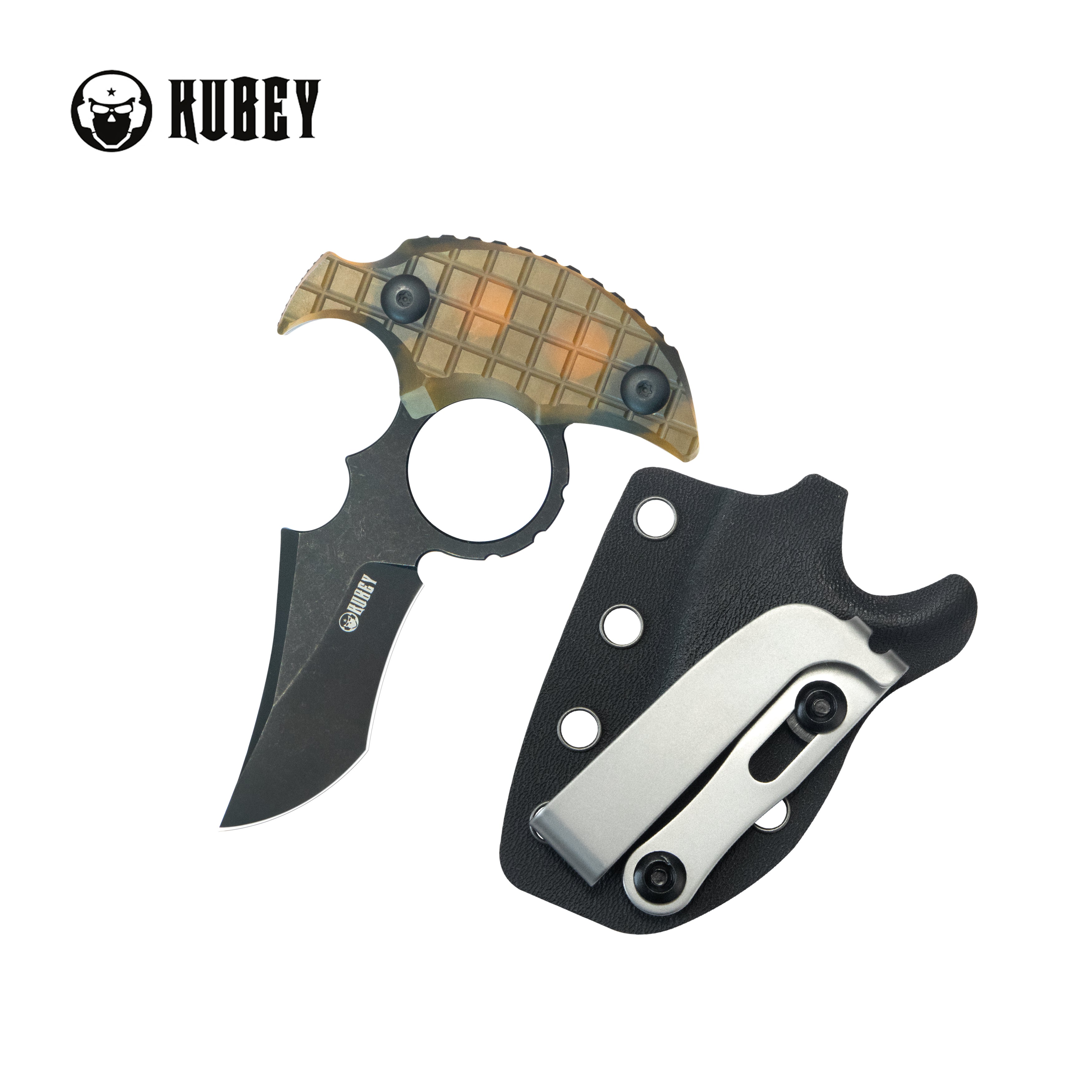 Kubey Stheno Fixed Blade Knife Amber Ultem Handle 2.95'' Blackwash 14C