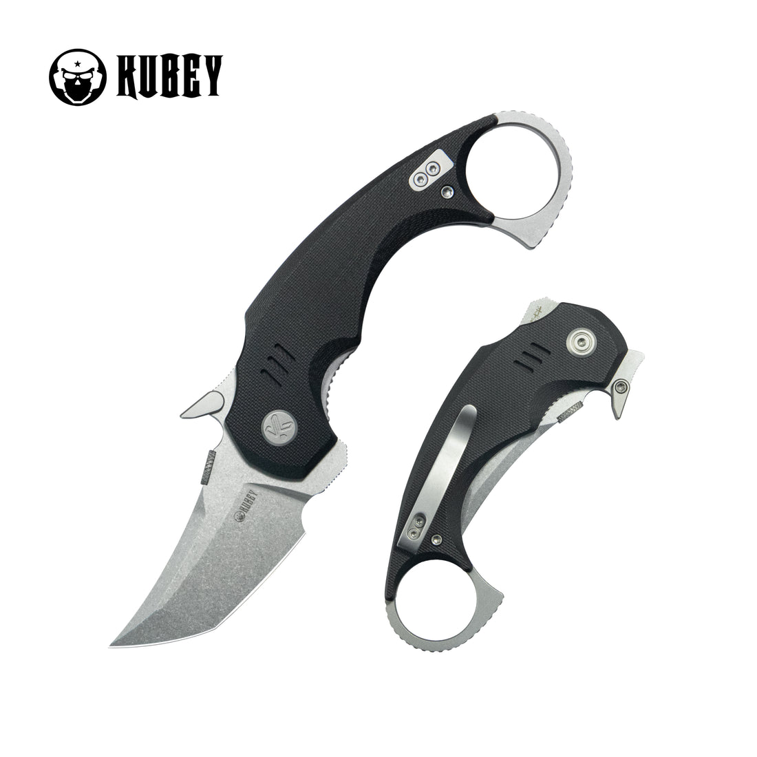 Kubey Jaw Tanto Karambit Folding Knife Black G-10 Handle 2.52" Sandbla