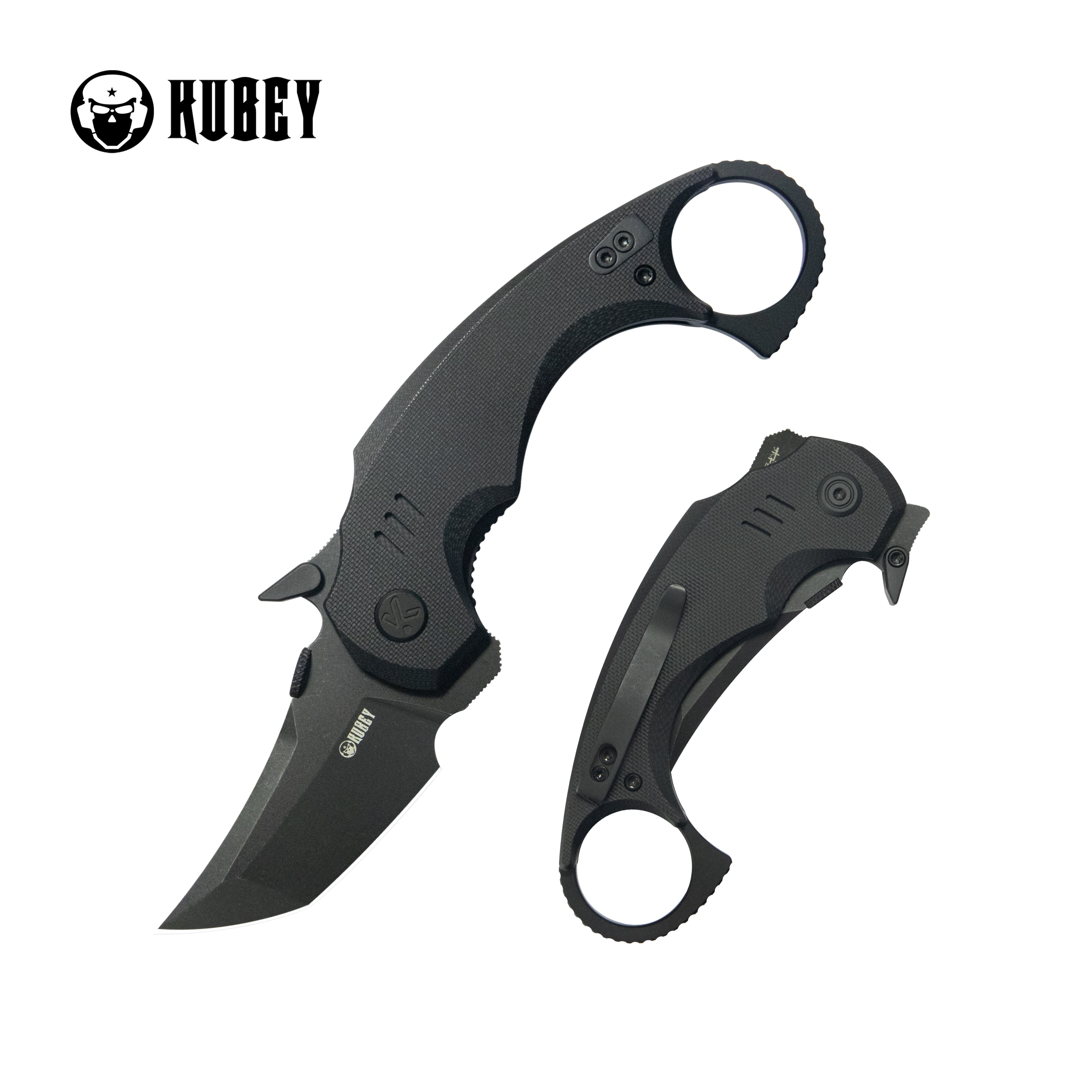 Kubey Jaw Tanto Karambit Folding Knife Black G-10 Handle 2.52" Blackwa