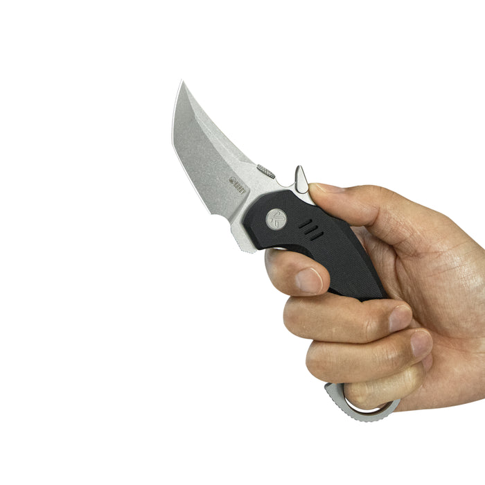 Kubey Jaw Tanto Karambit Folding Knife Black G-10 Handle 2.52" Sandbla